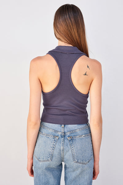 Sundry Johnny Collar Crop Tank in Navy | Bailey/44