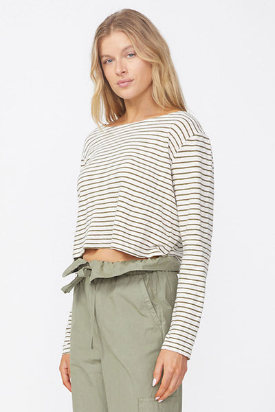 Stateside Linen Cotton Jersey Long Sleeve Cropped Boatneck in Fern ...